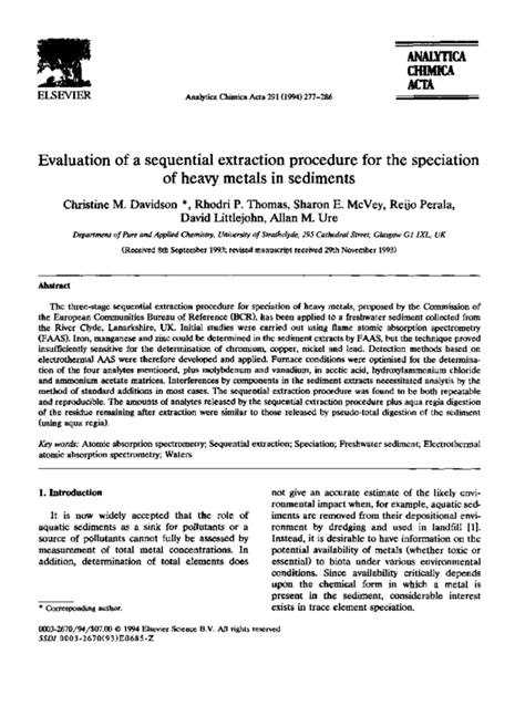 Pdf Evaluation Of A Sequential Extraction Procedure For The