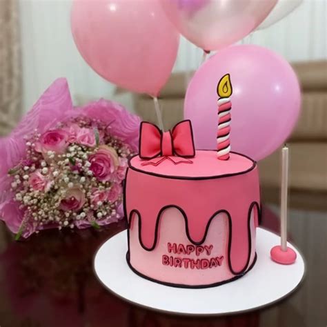 خرید و قیمت کیک تولد دخترانه صورتی فوندانتی از غرفه گیلانار شاپ