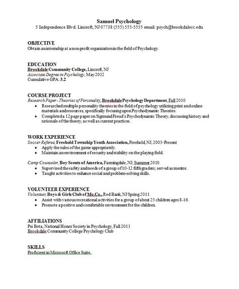 Psychology Sample Resume