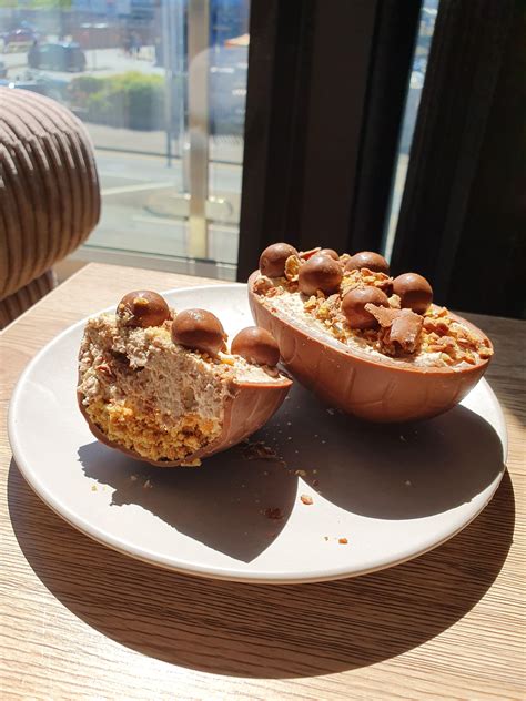 Flake Cheesecake In A Malteasers Easter Egg With Malteasers Topping Homemade R Foodporn