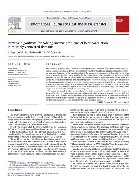 Pdf Iterative Algorithms For Solving Inverse Problems Of Heat