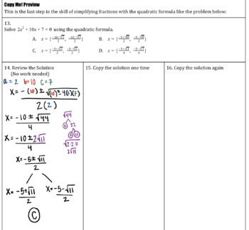 Simplifying Quadratic Formula Fractions Skill Drill By Laura Margaret