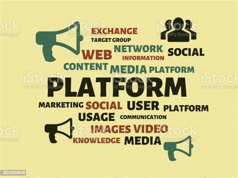 플랫폼단어와 이미지 연결 된 소셜 미디어 주제 단어 이미지 일러스트 레이 션 고객 참여에 대한 스톡 벡터 아트 및 기타 이미지 고객 참여 마케팅 만족한 Istock