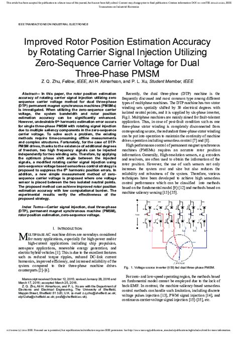 Pdf Improved Rotor Position Estimation Accuracy By Rotating Carrier