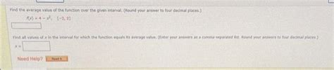 solved find the average value of the function over the given