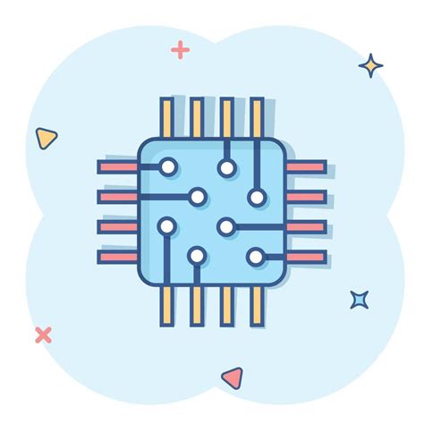 Computer Cpu Icon In Comic Style Circuit Board Cartoon Vector
