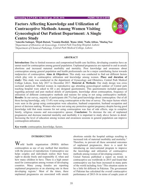 Pdf Factors Affecting Knowledge And Utilization Of Contraceptive