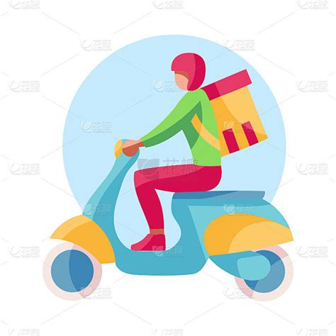 孤立的快递员骑着摩托车送包裹