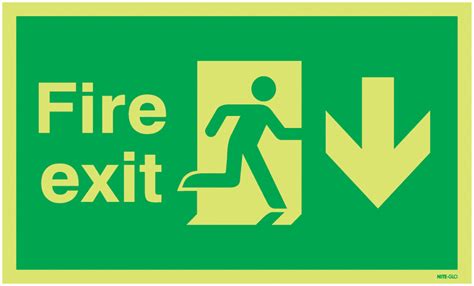 Anti Slip Photolum Floor Sign Fire Exit Arrow Down Seton