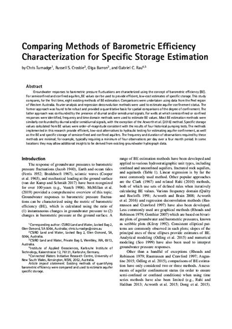 Pdf Comparing Methods Of Barometric Efficiency Characterization For