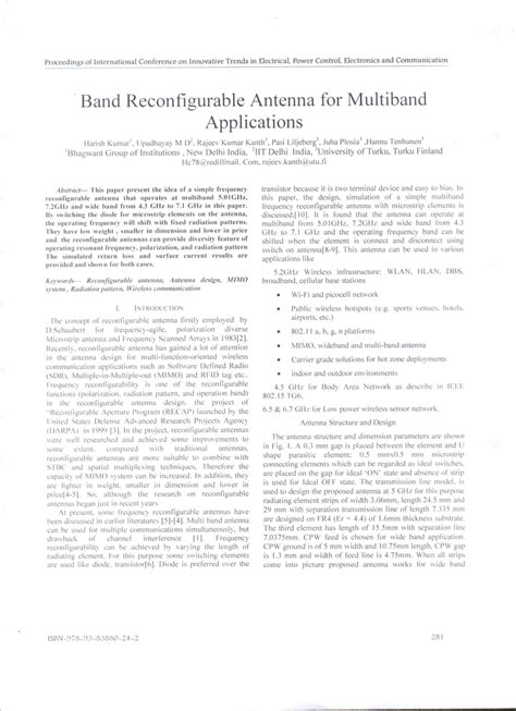 Pdf Band Reconfigurable Antenna For Multiband Applications