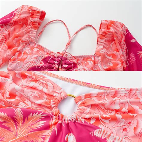 섹시한 긴팔 비키니 세트 열대 정글 프린트 수영복 사롱 여름 수영복 여성 비치웨어 목욕 세트 2024 수영복