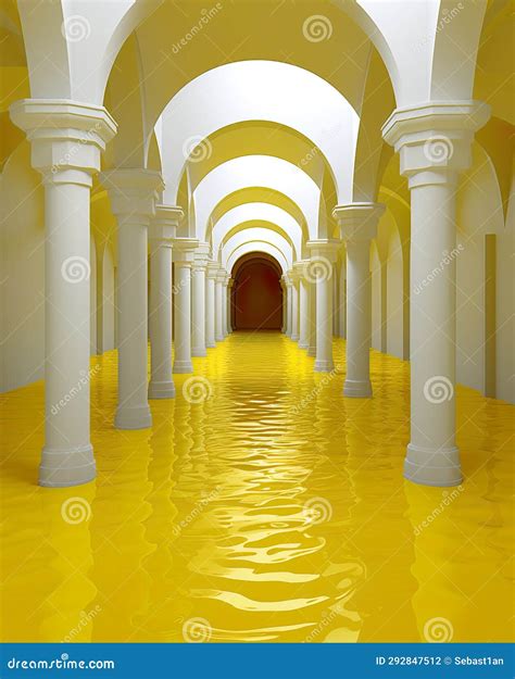 Mysterious And Tranquil Underground Scene With Arched Passageways And Corridors Featuring Water