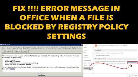 Fix Error Message In Office When A File Is Blocked By Registry Policy Settings Youtube