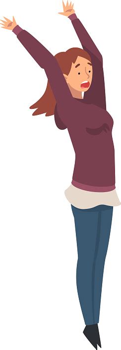 무서워하고 겁에 질린 여자 와 그녀의 손 제기 과 입 열기 감정무서운 사람 문자 두려워 의 뭔가 벡터 일러스트 개념에 대한 스톡