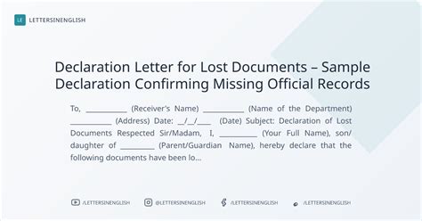 Declaration Letter For Lost Documents Sample Declaration Confirming