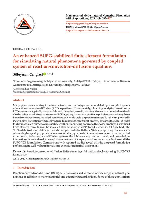 PDF An Enhanced SUPG Stabilized Finite Element Formulation For Simulating Natural Phenomena