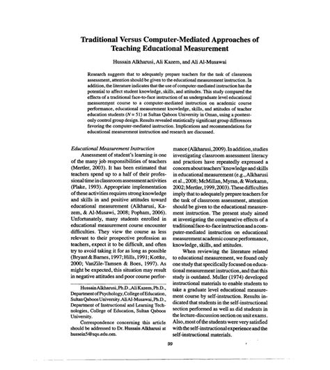 Pdf Traditional Versus Computer Mediated Approaches Of Teaching Educational Measurement