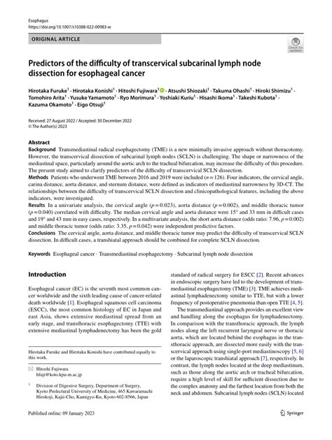 Pdf Predictors Of The Difficulty Of Transcervical Subcarinal Lymph Node Dissection For