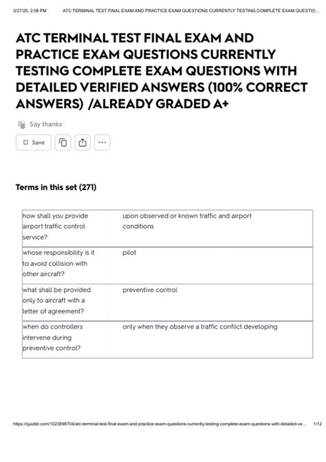 Atc Terminal Test Final Exam And Practice Exam Questions Currently