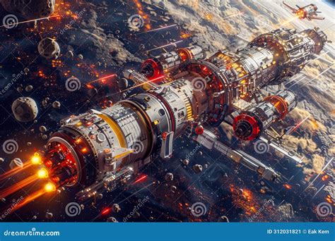 Futuristic Space Station Orbiting Planet With Modular Design And Advanced Propulsion Technology