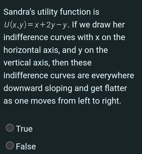 solved sandra s utility function is u x y x 2y−y if we