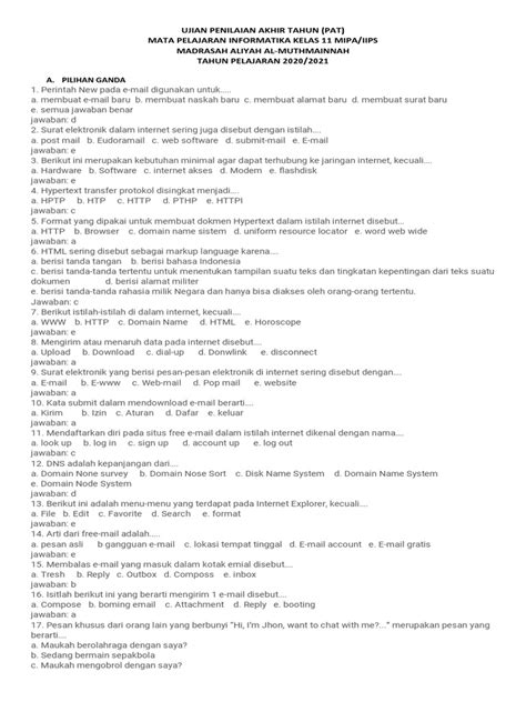 Soal Pat Informatika Kelas Xi Pdf Game And Aktivitas