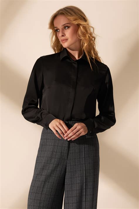 Купити Блуза штучний шовк чорна блуза колір чорний матеріал штучний шовк стиль повсякденний