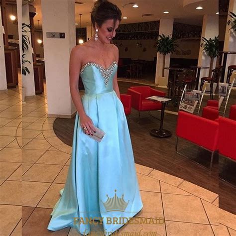 Light Blue A Line Sleeveless Beading Floor Length Prom Dresses Fancy