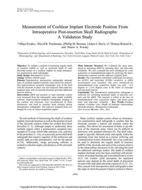 Pdf Measurement Of Cochlear Implant Electrode Position From Intraoperative Post Insertion