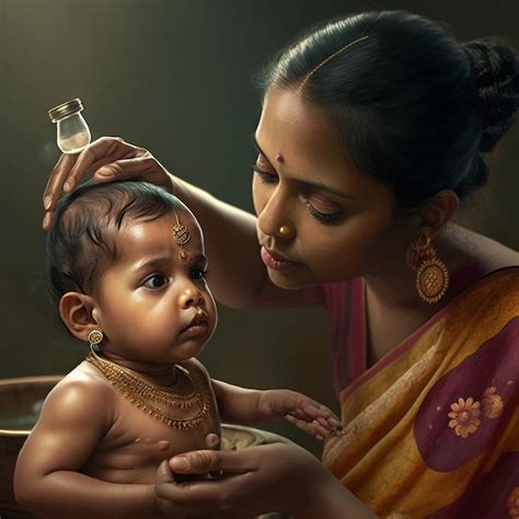 Premium Photo Baby Cute Mom Applying Oil Realistic Ai Generated Art