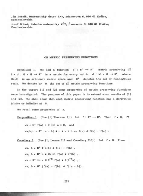 Pdf On Metric Preserving Functions