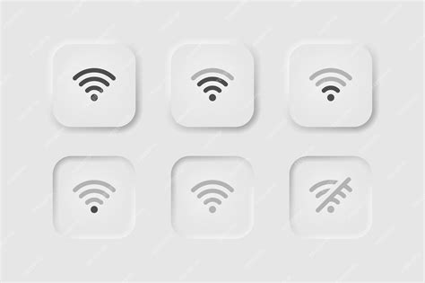 Neumorphism 스타일로 설정된 Wi Fi 아이콘 비즈니스 흰색 Ui Ux 인터넷 기호 무선 신호 원격 액세스 Neumorphic 스타일 벡터 그림에 대한 편집 가능한