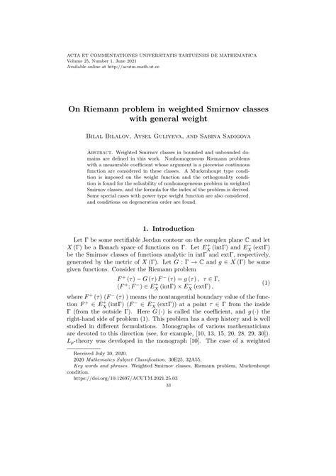 Pdf On Riemann Problem In Weighted Smirnov Classes With General Weight