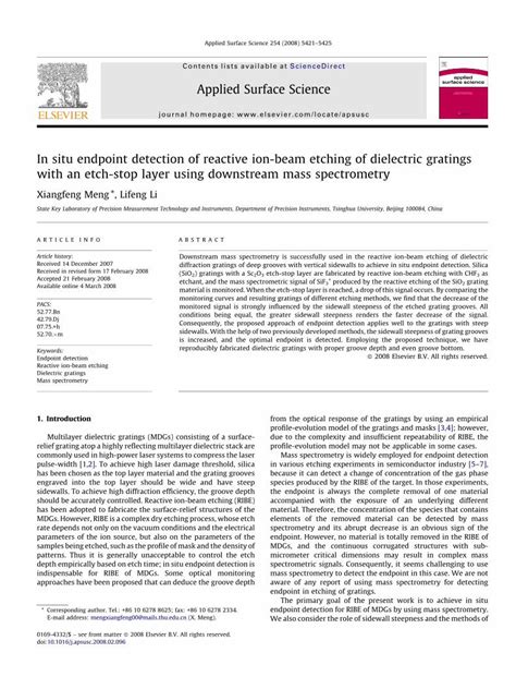 Pdf In Situ Endpoint Detection Of Reactive Ion Beam Etching Of