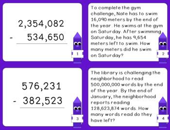 Adding Subtracting Multi Digit Whole Numbers 4th Grade Task Cards