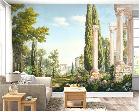 Landscape Wallpaper Green Roman Mural Classical Wall Paper Garden Peel