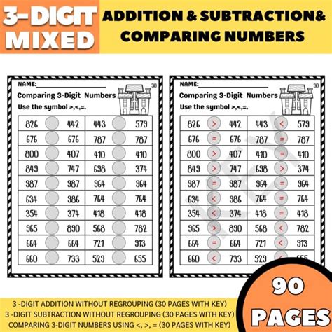 3 Digit Mixed Addition And Subtraction Without Regrouping And Comparing Numbers