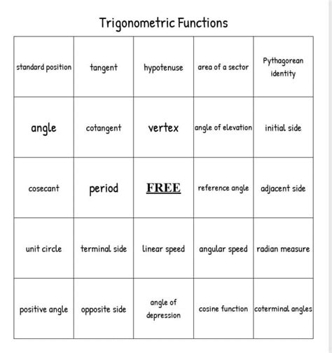 The Trigonometric Functions Bingo Set For A Pre Calculus Course