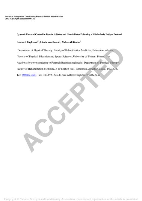 Pdf Dynamic Postural Control In Female Athletes And Non Athletes