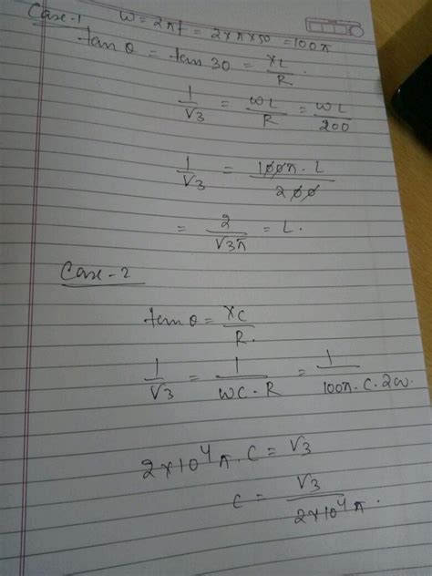in a series lcr circuit 200 Ω and the voltage and the frequency of the