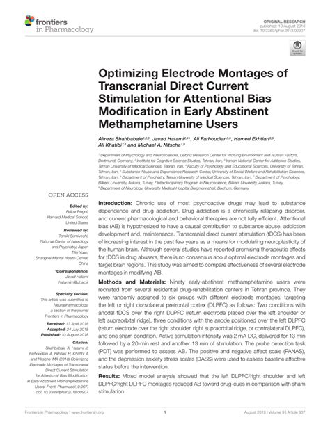 Pdf Optimizing Electrode Montages Of Transcranial Direct Current Stimulation For Attentional