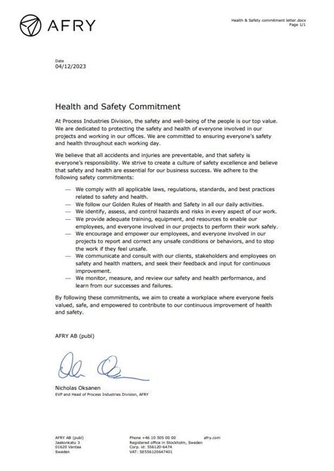 Safety Commitment Insert