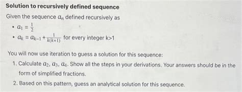 Solved Solution To Recursively Defined Sequence Given The