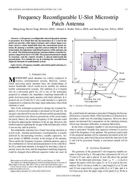 Pdf Frequency Reconfigurable U Slot Microstrip Patch Antenna