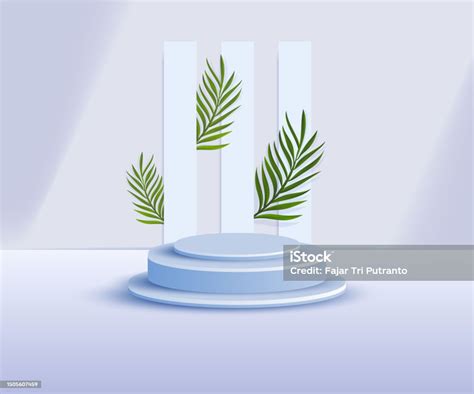 3d 제품 연단과 받침대는 야자수 잎이 있는 보라색 또는 파란색 회색 색상입니다 0명에 대한 스톡 벡터 아트 및 기타 이미지 0명 3차원 형태 강단 Istock