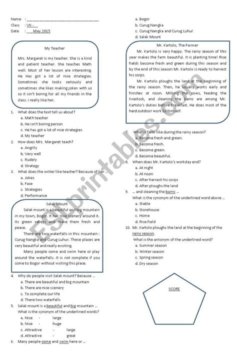 Descriptive Text Quiz Esl Worksheet By Mayyuana