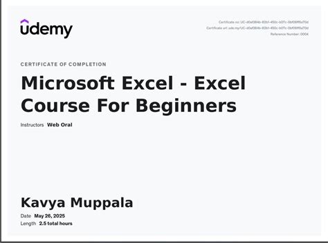 excel dataskills learningjourney udemy microsoftexcel beginnertopro… kavya muppala