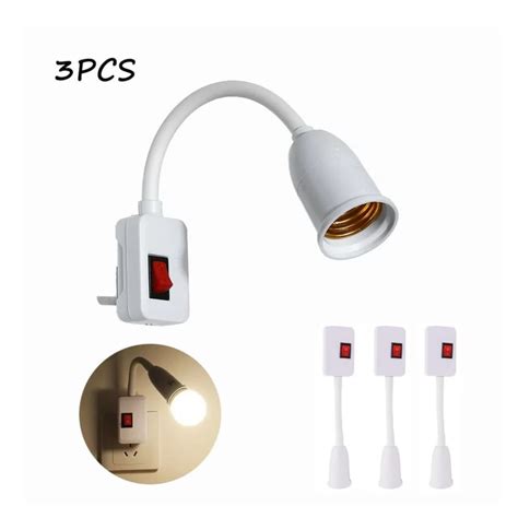 Dsseng 3pcs E27 Bulb Adapter Converter Flexible Extension Stand Led Bulb Lamp Holder With Socket