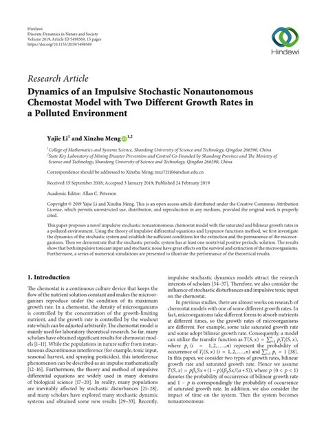 Pdf Dynamics Of An Impulsive Stochastic Nonautonomous Chemostat Model With Two Different